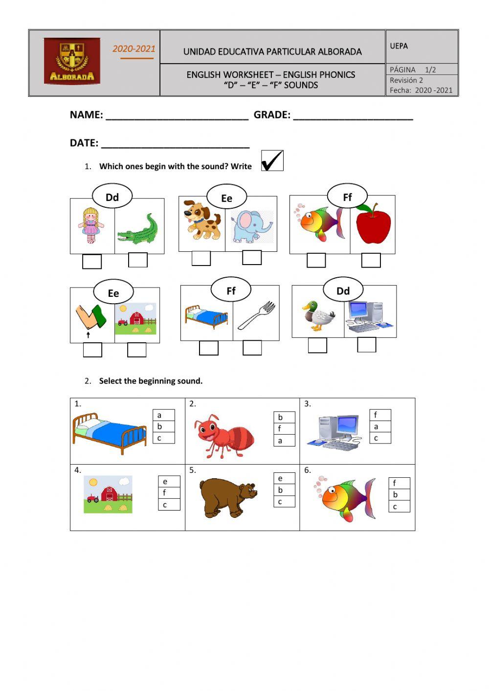 Phonics DEF | Free Interactive Worksheets | 5902801
