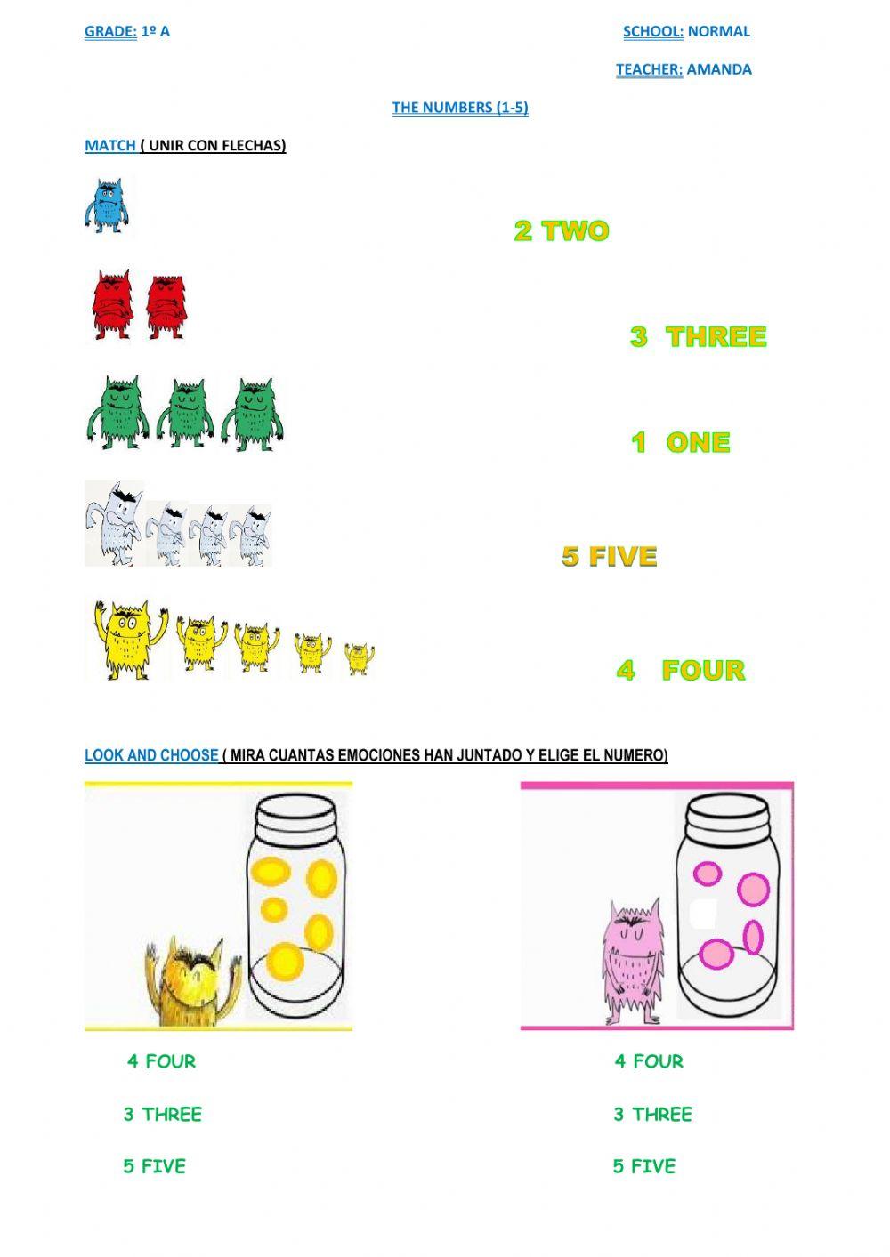 1º NUMBER MONSTERS worksheet | Live Worksheets