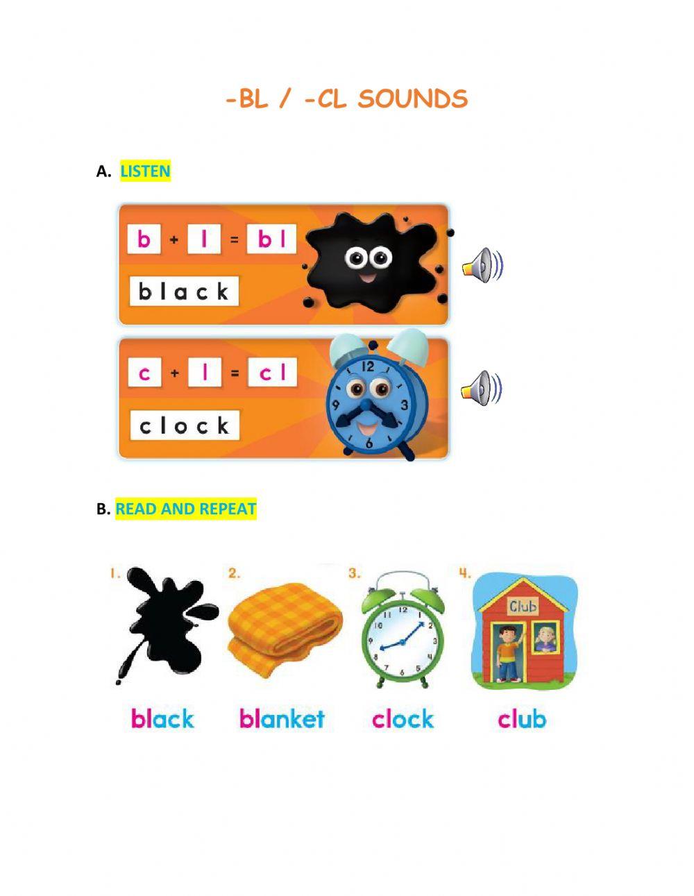 Bl and cl sounds | Free Interactive Worksheets | 307544