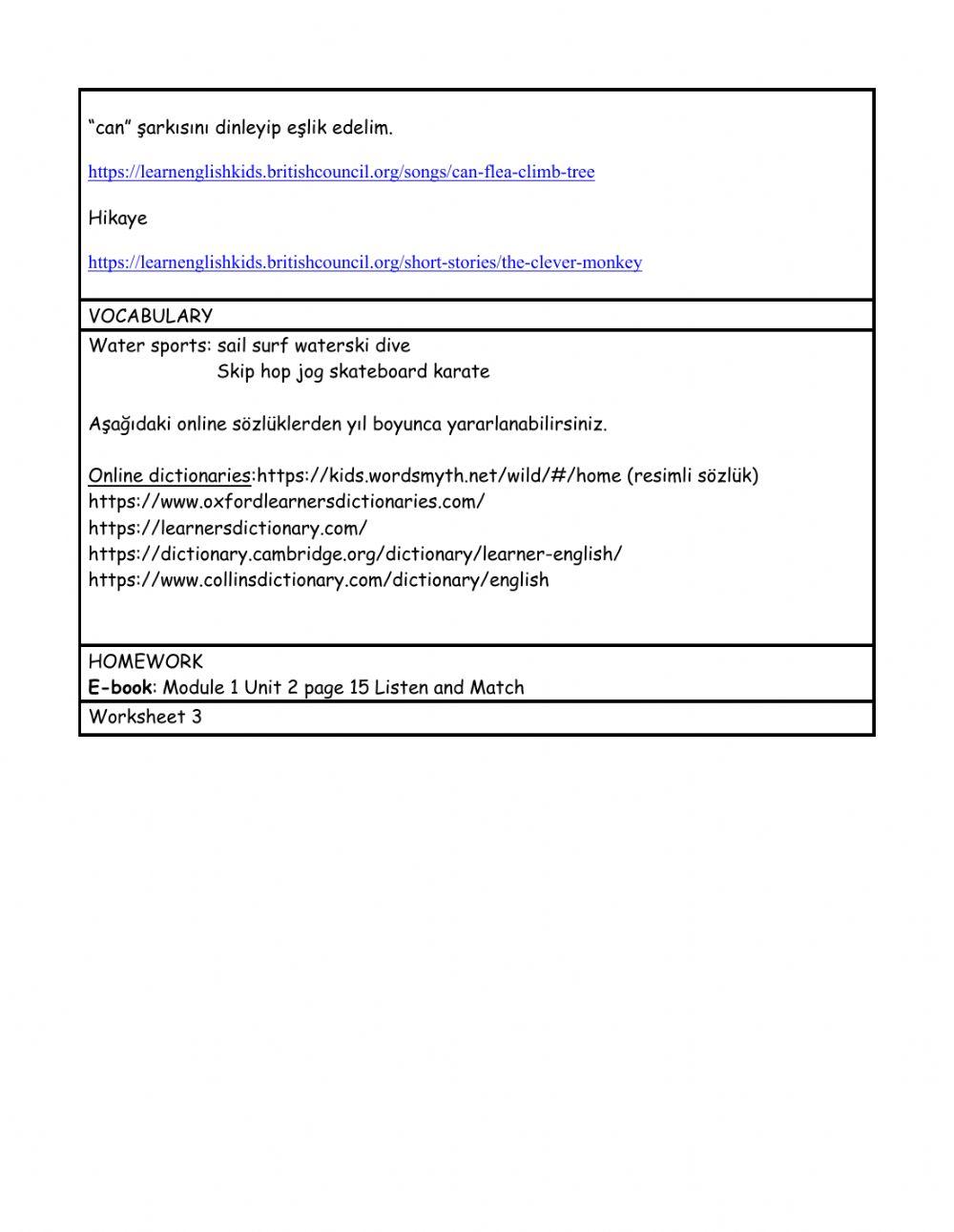 Level 3 Week weekly plan worksheet | Live Worksheets