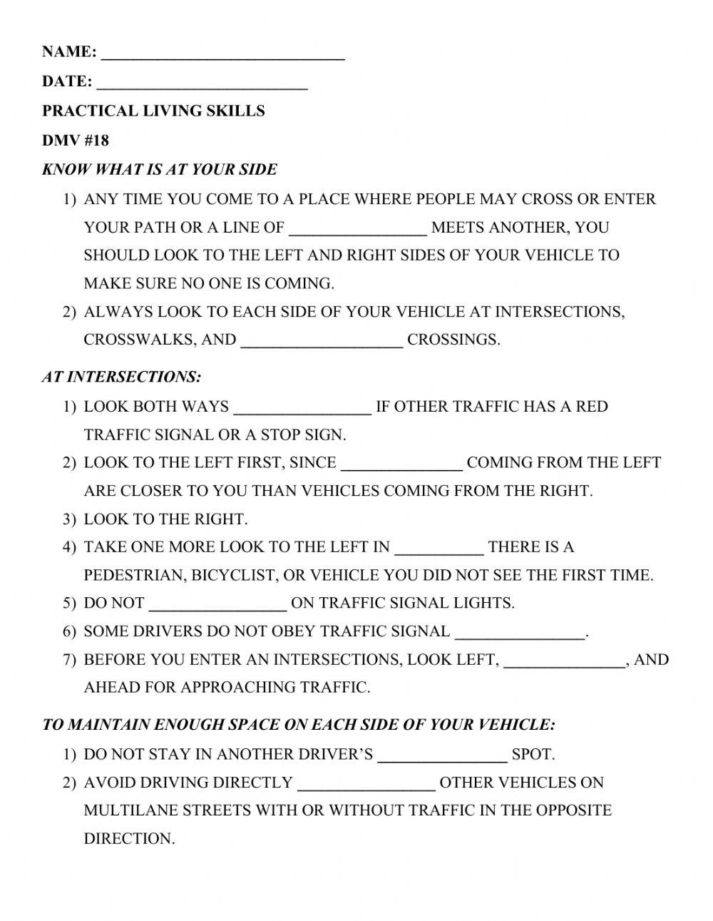 Dmv -18 worksheet | Live Worksheets