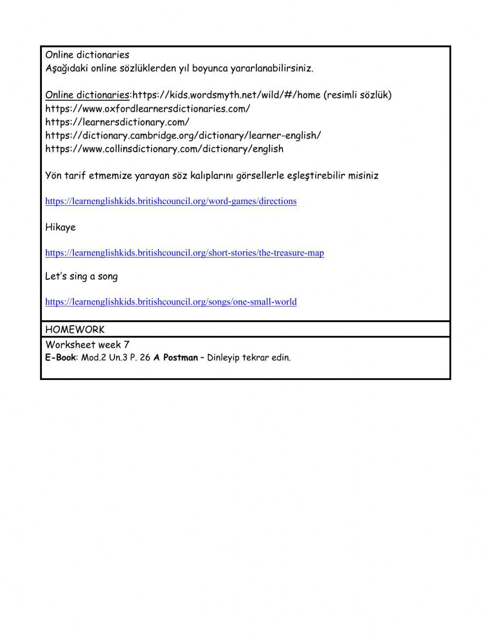 Level 3 Week 7 weekly plan worksheet | Live Worksheets