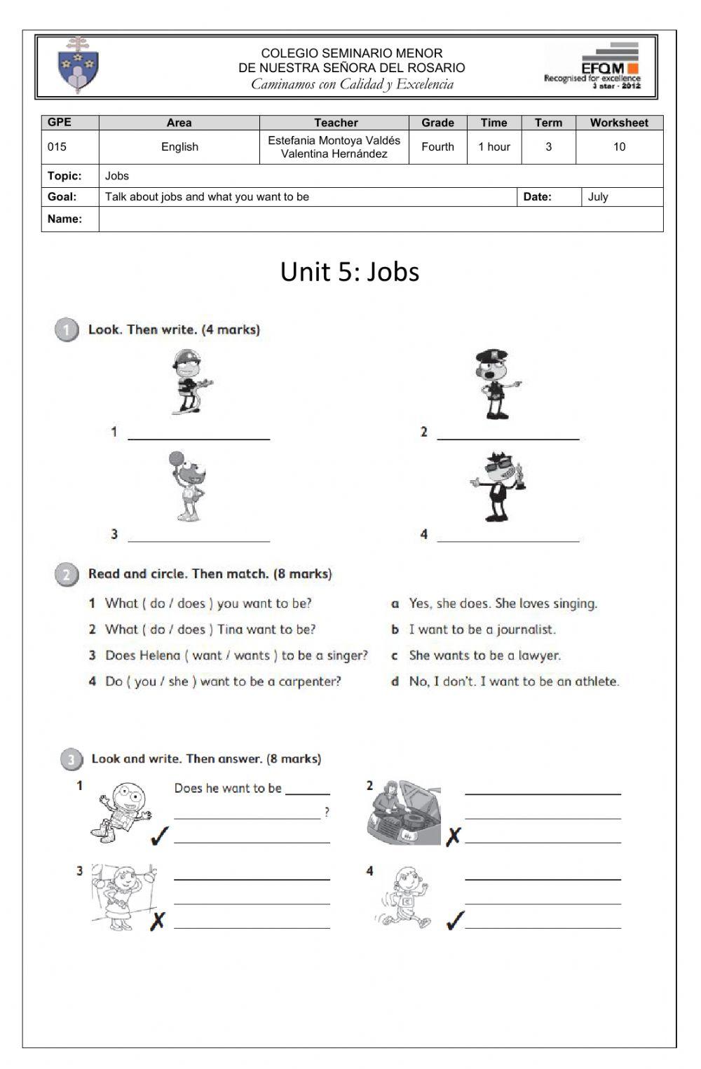 Workcheet 10: jobs worksheet | Live Worksheets