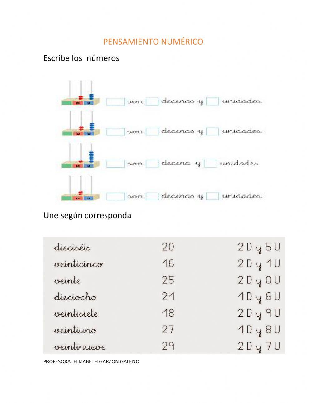Pensamiento numérico worksheet | Live Worksheets