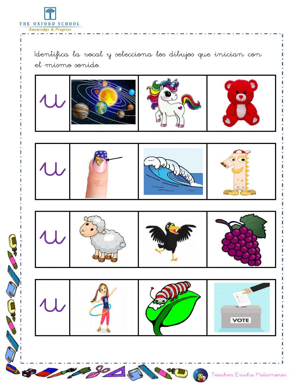Vocal u | Free Interactive Worksheets | 308630