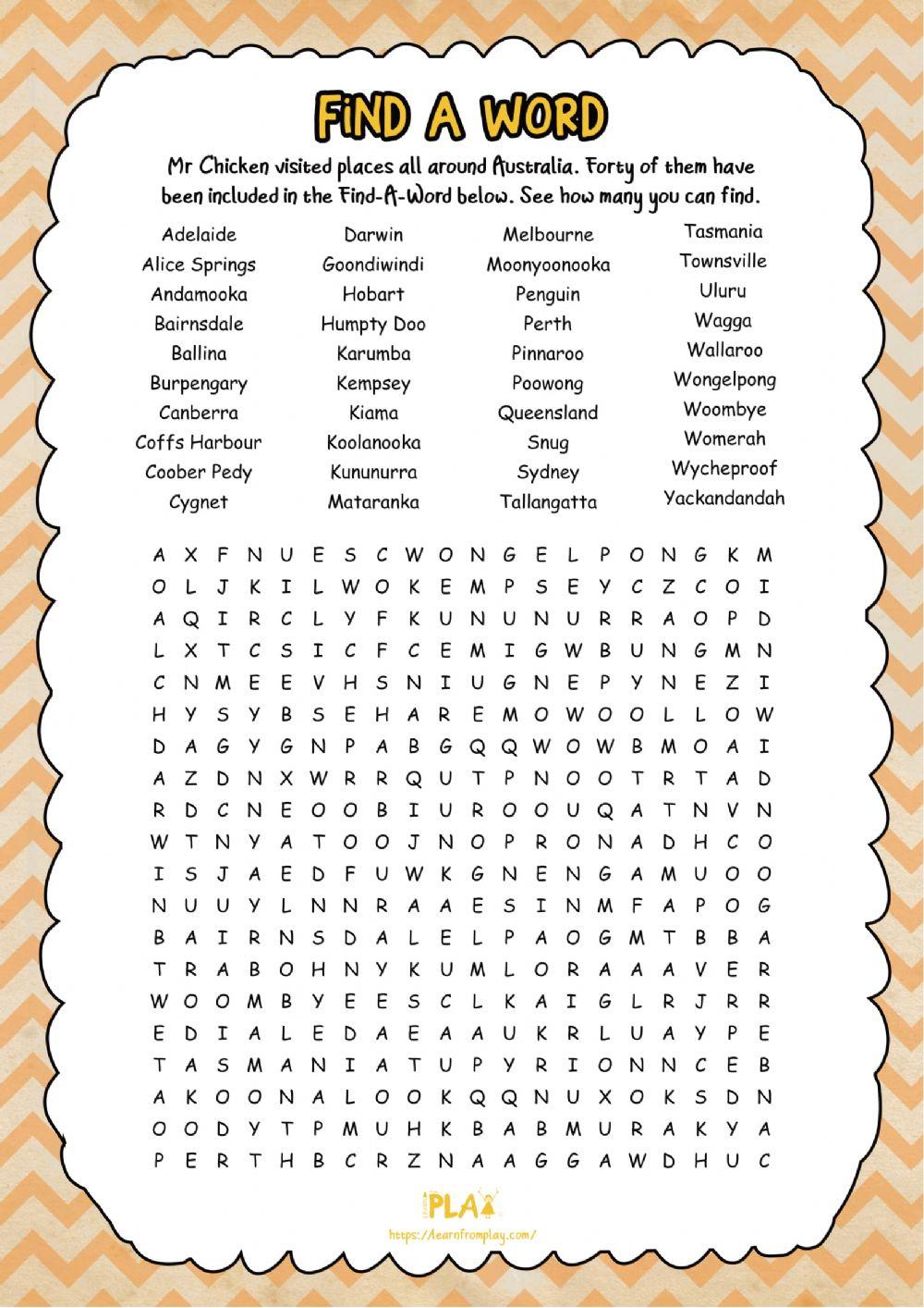 Mr. Chicken - Find-A-Word worksheet | Live Worksheets