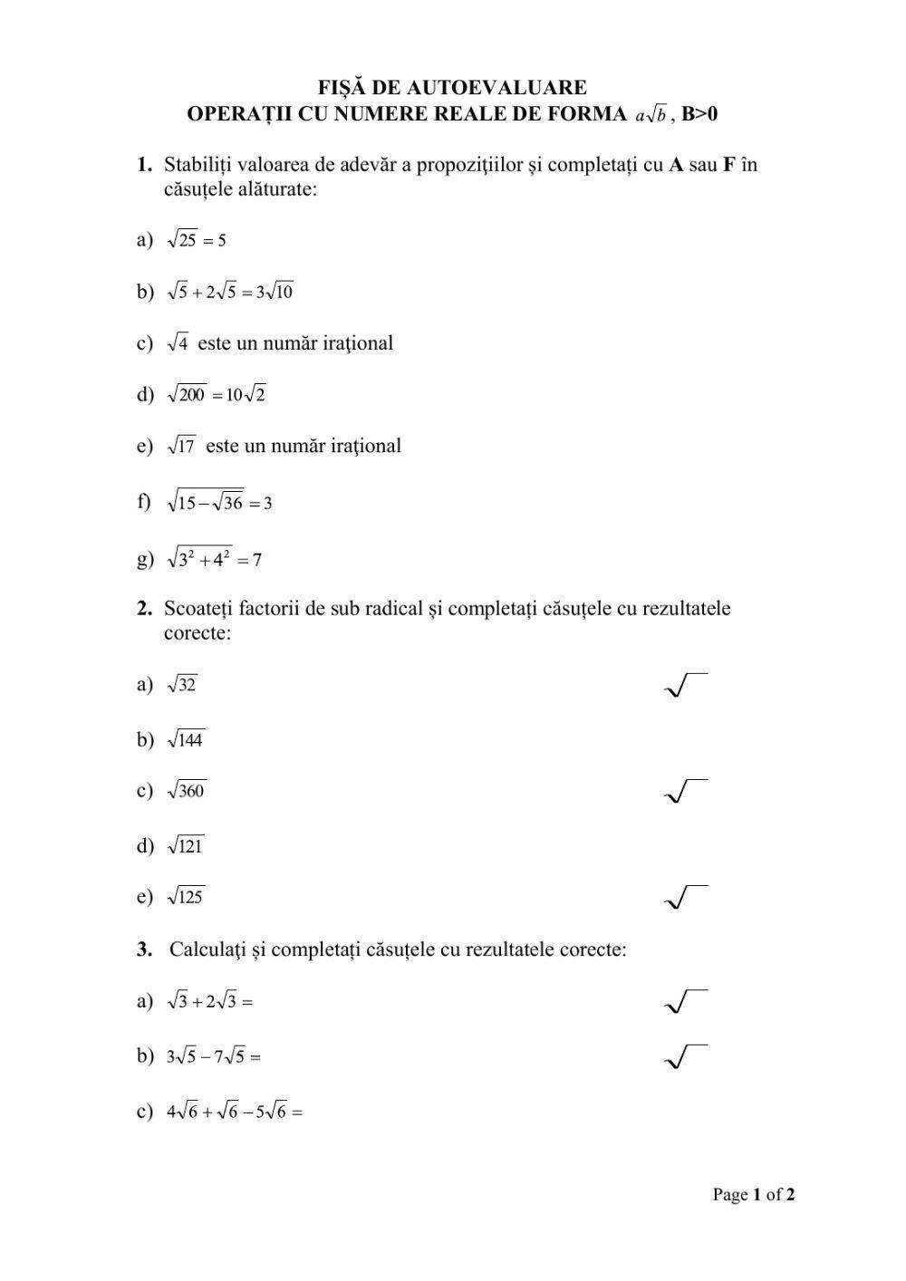 309145 | Reguli de calcul cu radicali | BIDILECI