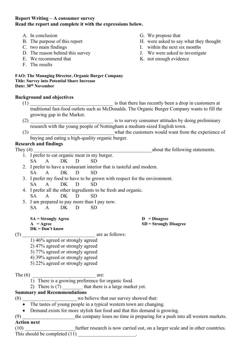 Report writing - A consumer survey online exercise for | Live Worksheets