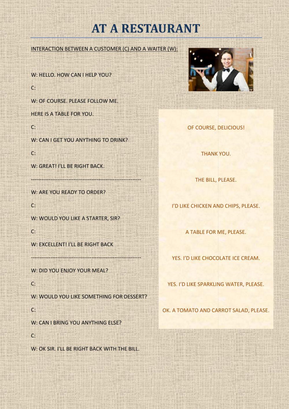 At a restaurant 309264 | marielamorenop | LiveWorksheets