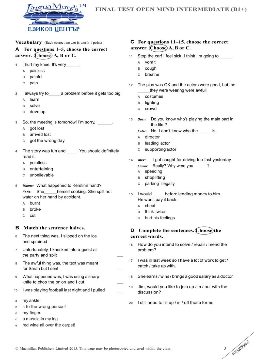 5908124 | Open Mind Intermediate End-of-course test