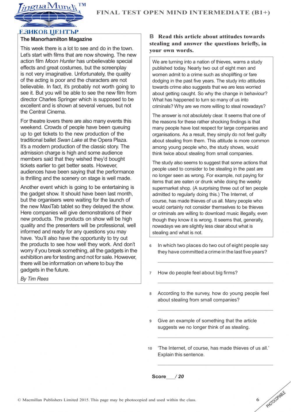 5908124 | Open Mind Intermediate End-of-course test