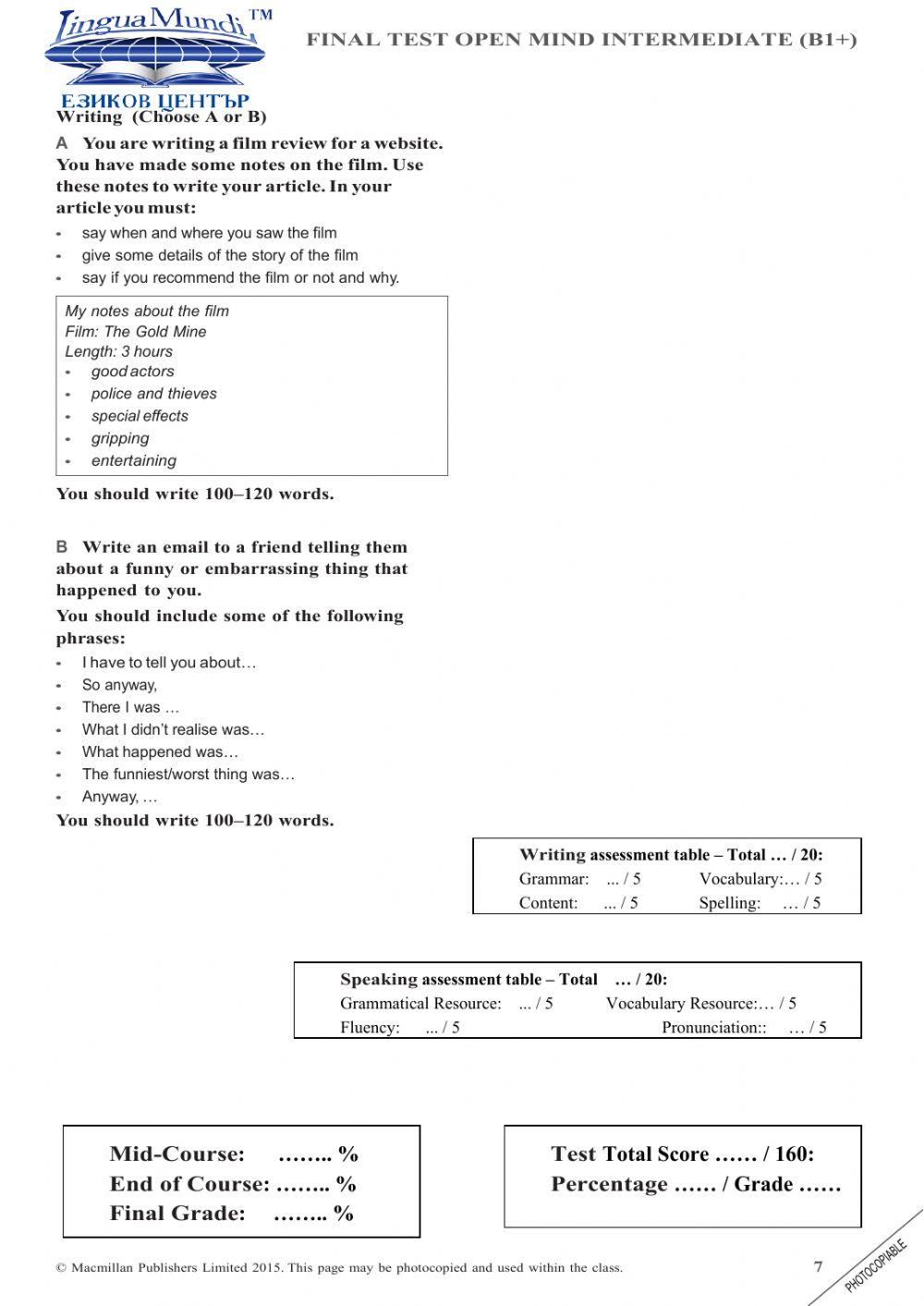 5908124 | Open Mind Intermediate End-of-course test