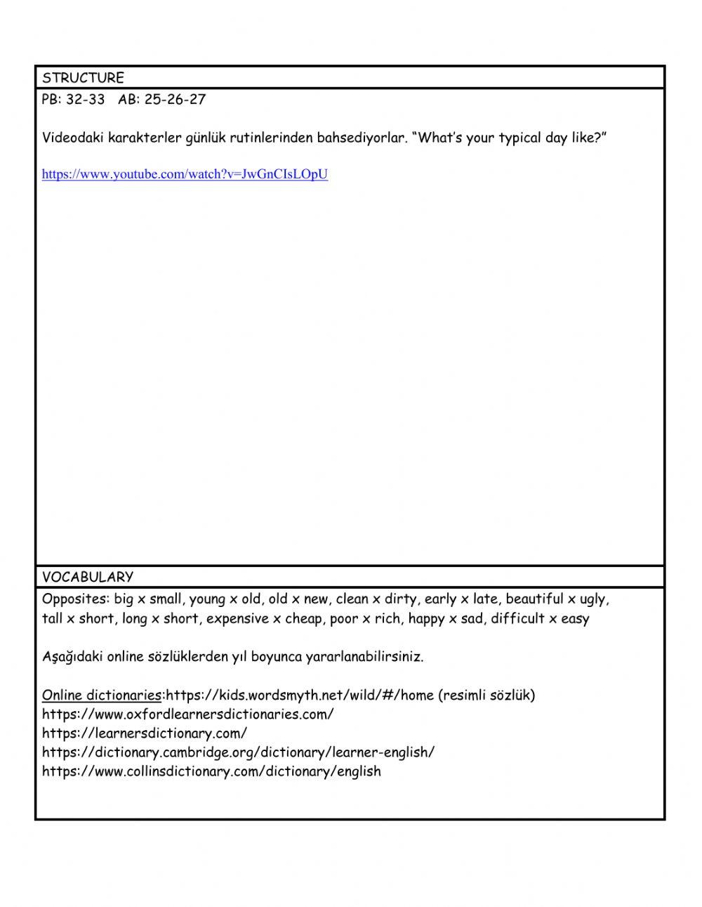 Level 3 Week 10 weekly plan worksheet | Live Worksheets