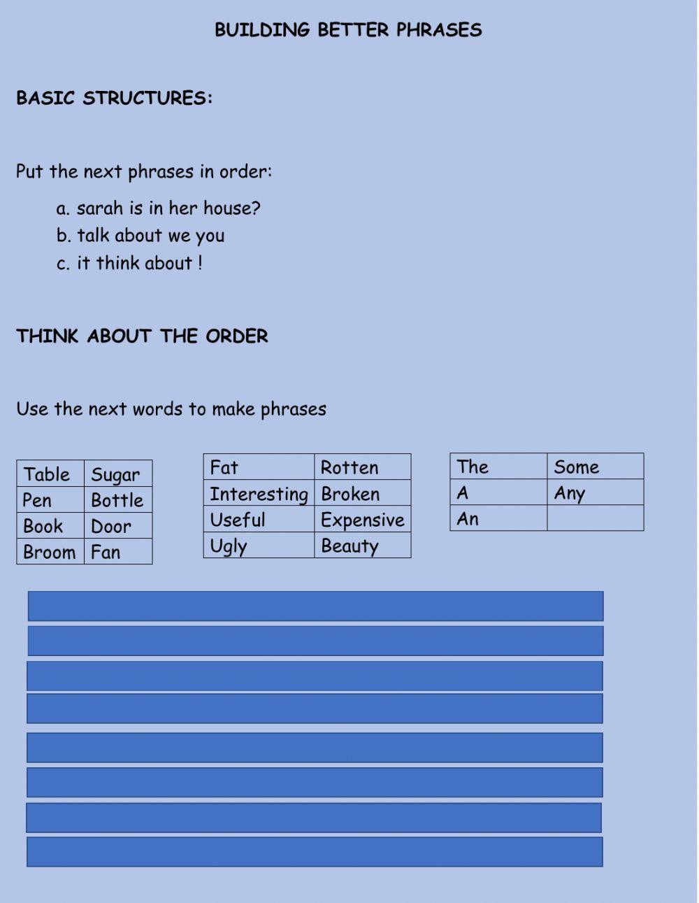 Building better phrases worksheet | Live Worksheets
