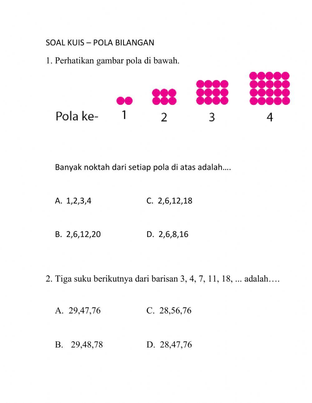 Pola Bilangan | Free Interactive Worksheets | 310586