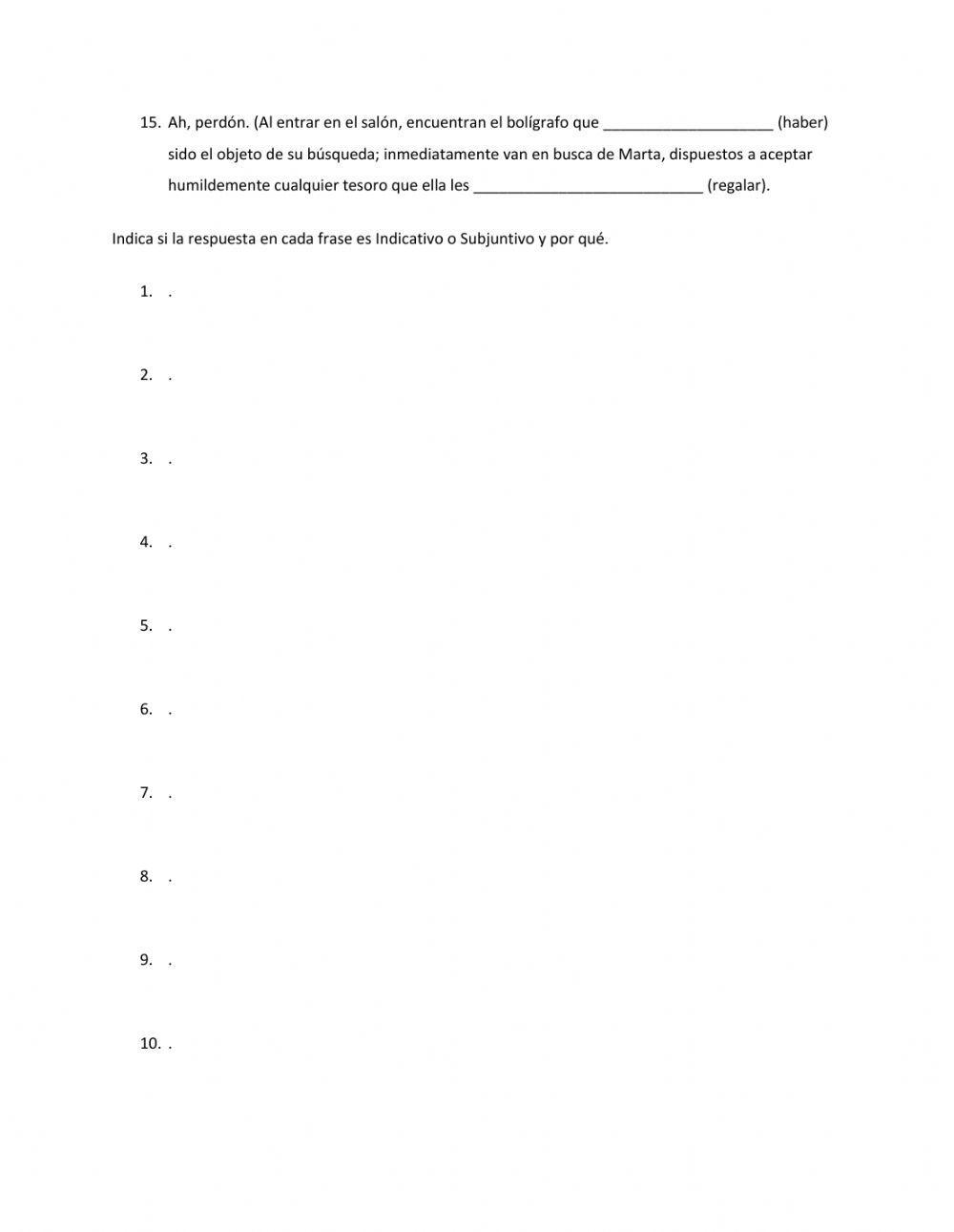 Subjuntivo-Indicativo Cláusulas Adjetivas worksheet | Live Worksheets