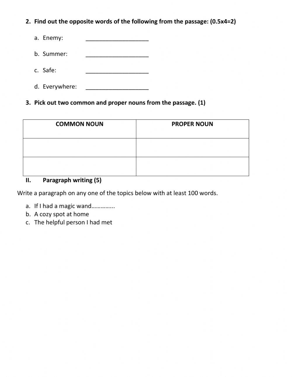 Passage test worksheet | Live Worksheets