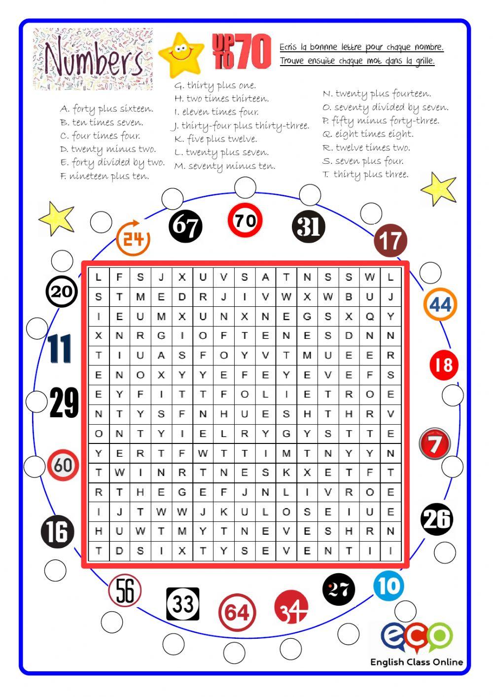 Pad20 Numbers 70 WS worksheet | Live Worksheets