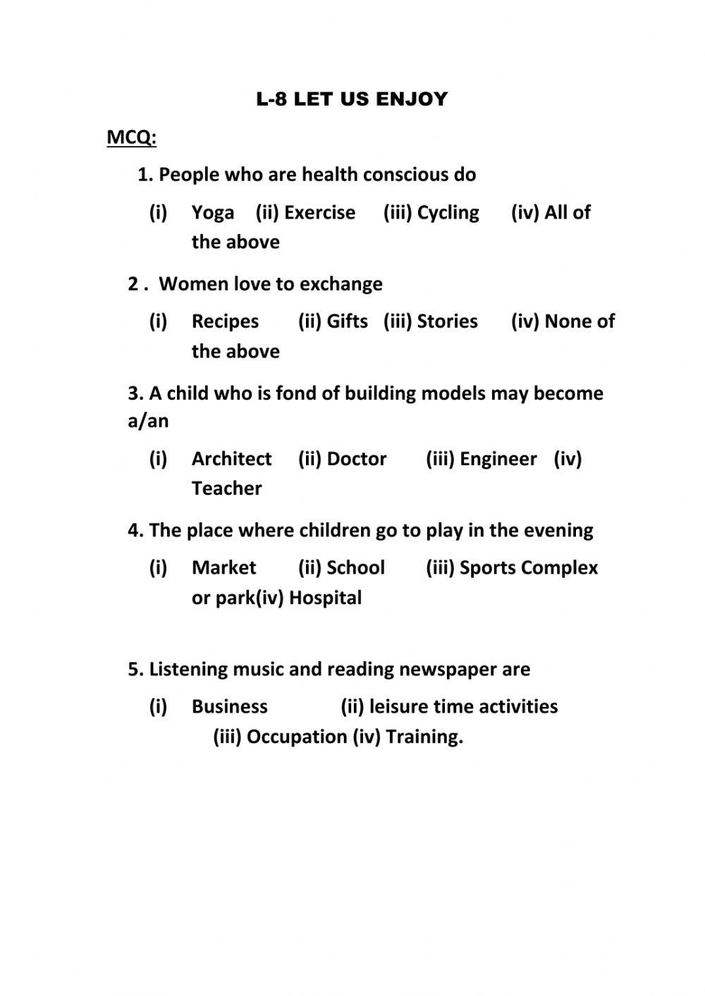 Let Us Enjoy interactive worksheet | Live Worksheets