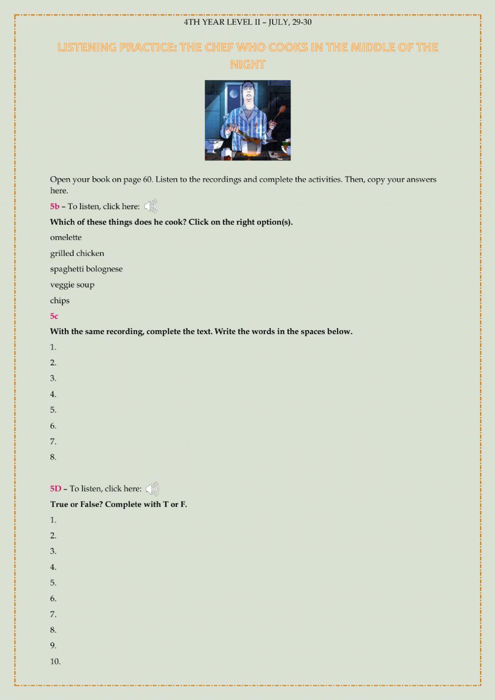 4th Year - Level II - Listening practice worksheet | Live Worksheets