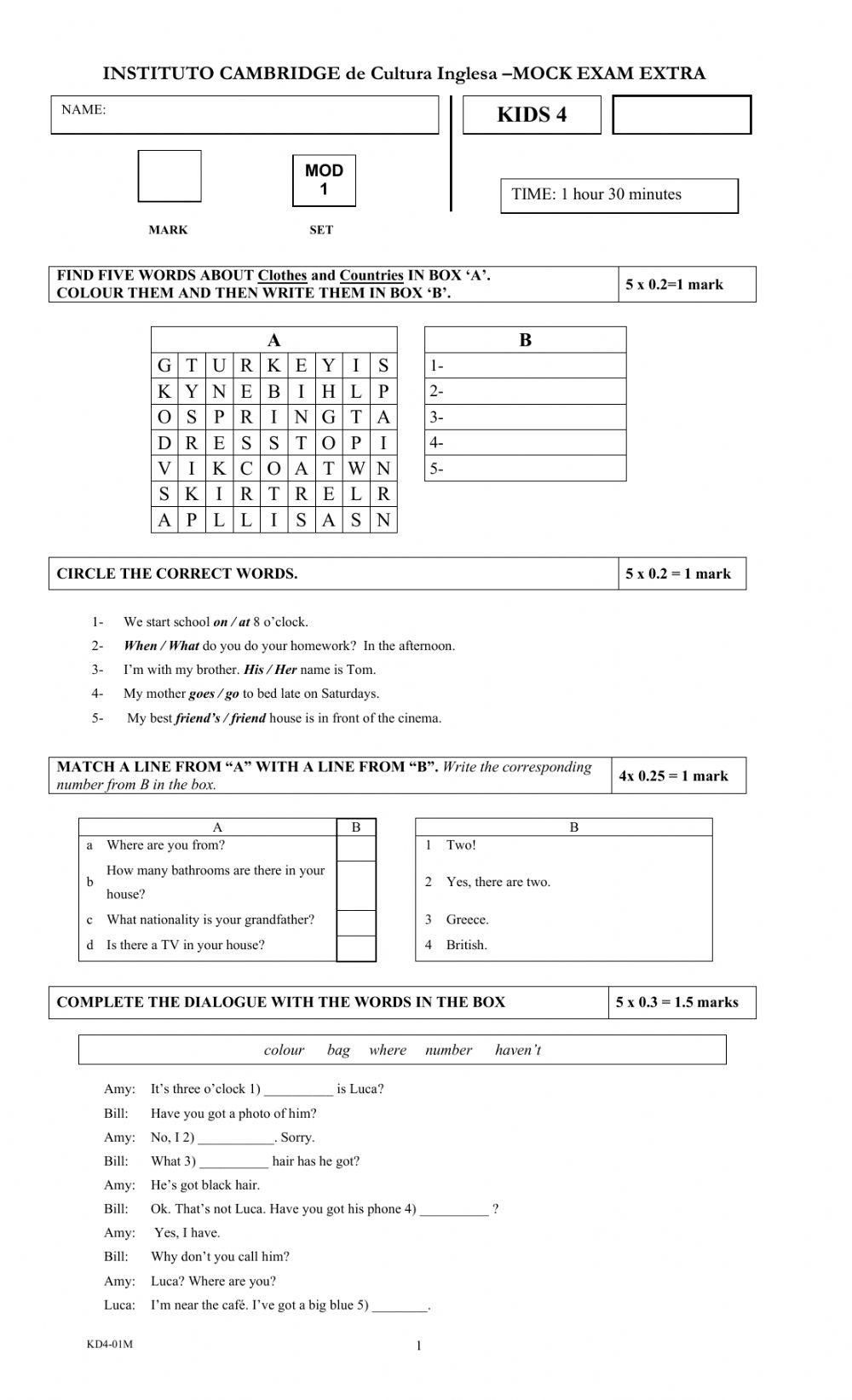 Kids 4 extra mock worksheet | Live Worksheets