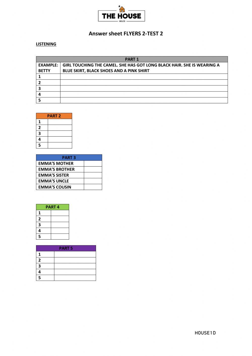 Answer sheet flyers 2 test 2 312726 | Eluen | Live