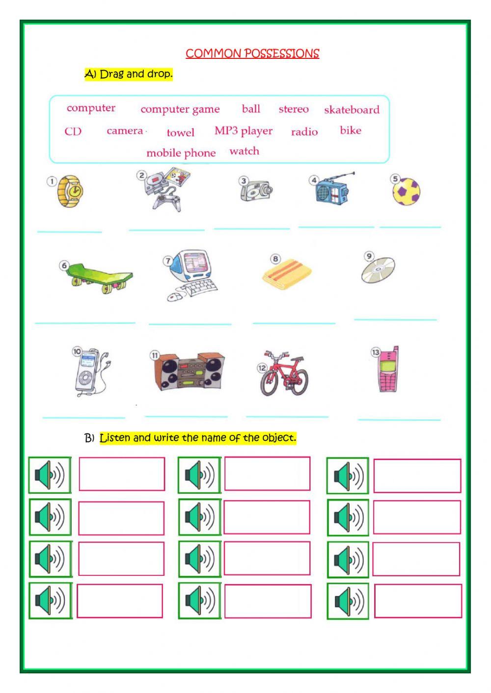 Common possessions worksheet | Live Worksheets