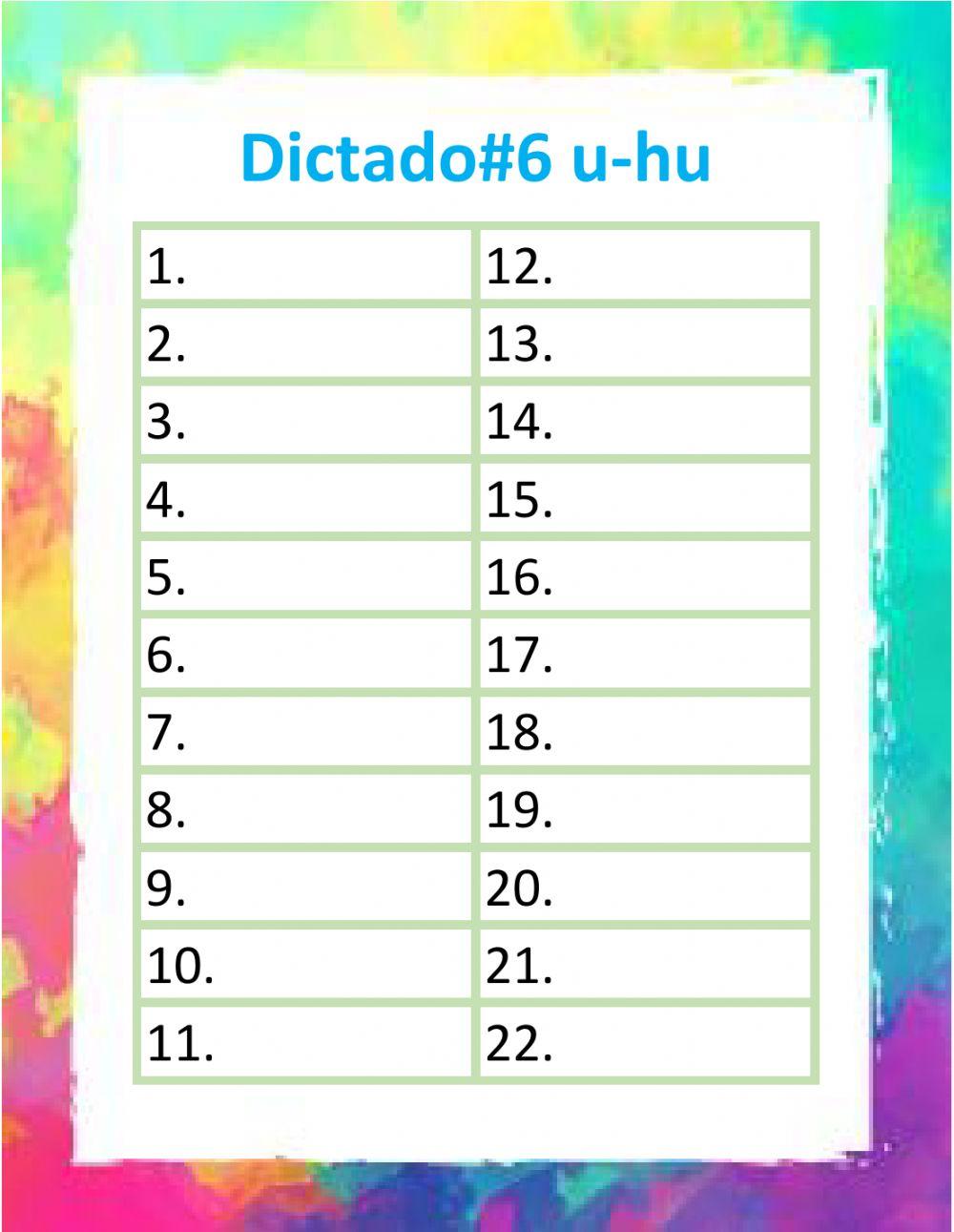 Dictado u -hu worksheet | Live Worksheets
