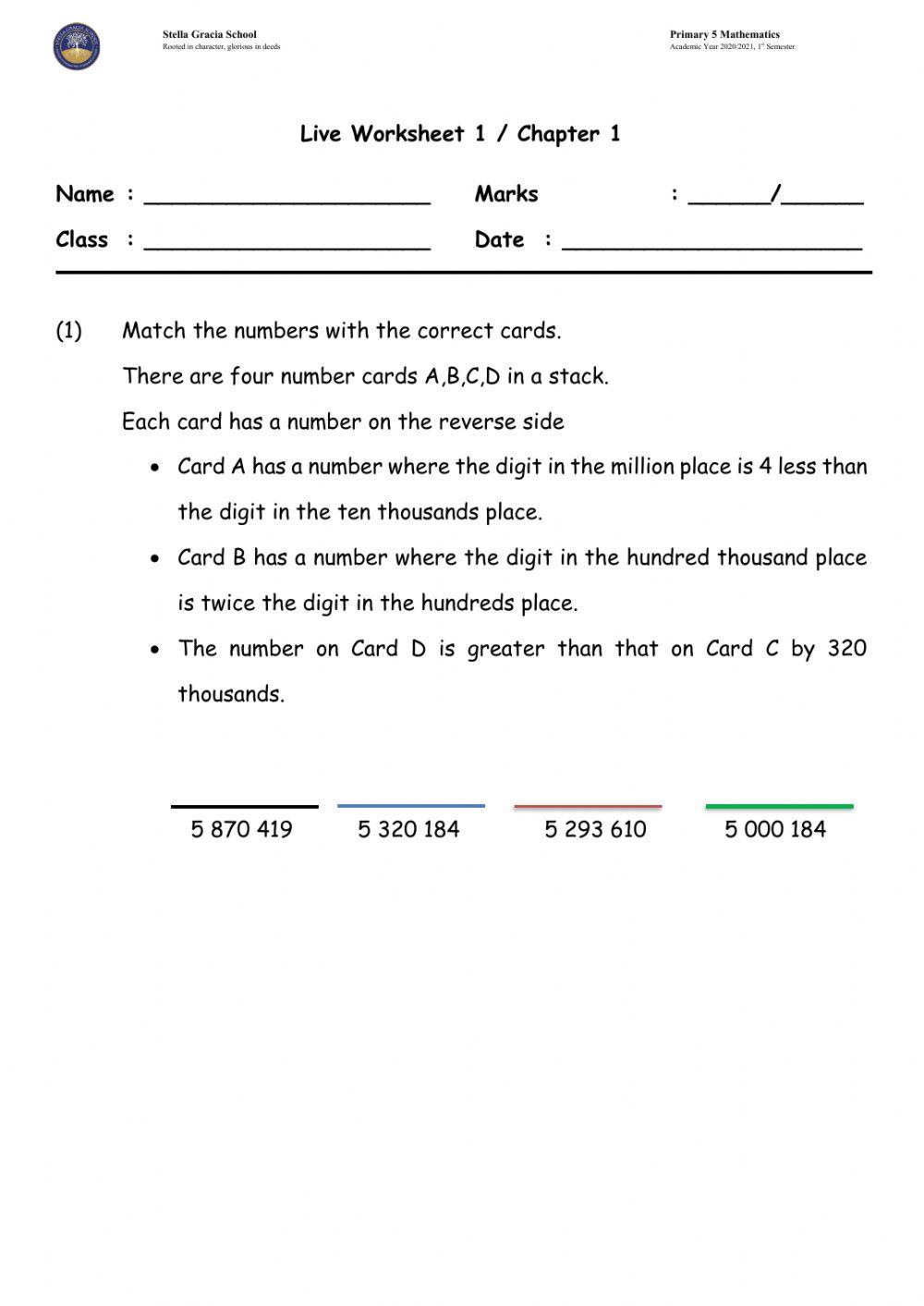Place value to million worksheet | Live Worksheets