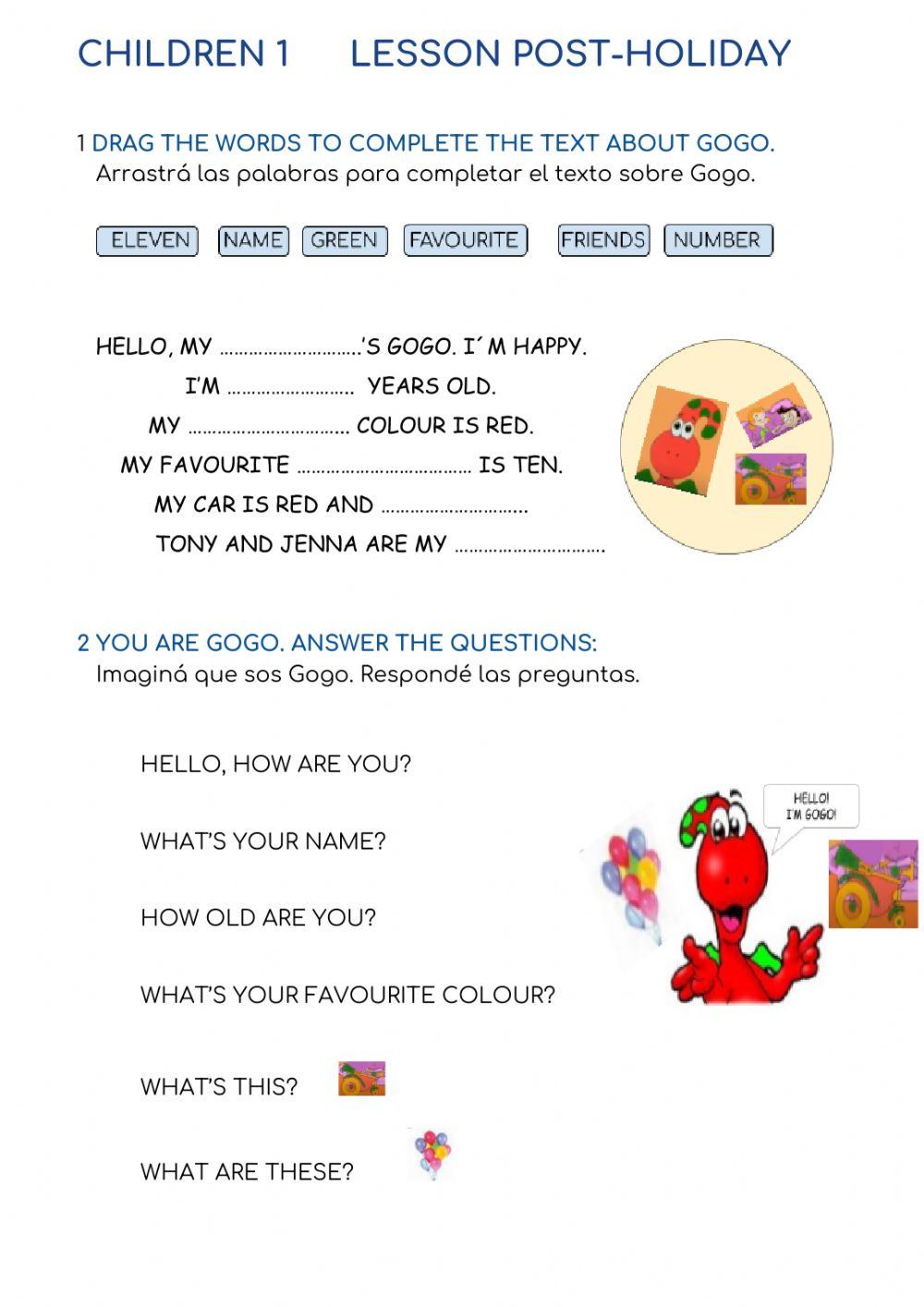 Children 1 Lesson Post holiday worksheet | Live Worksheets