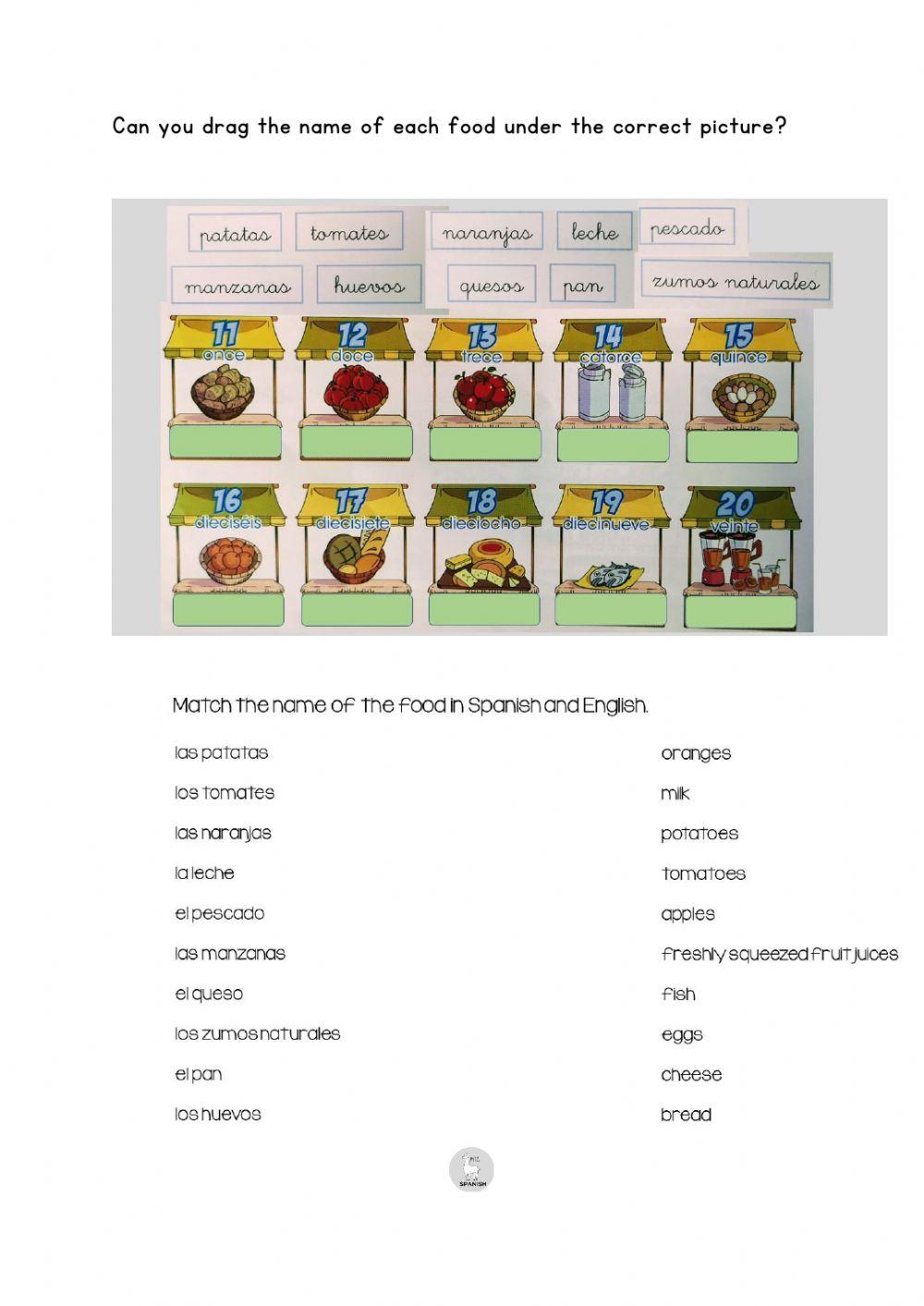Food names to match and drag online exercise for | Live Worksheets