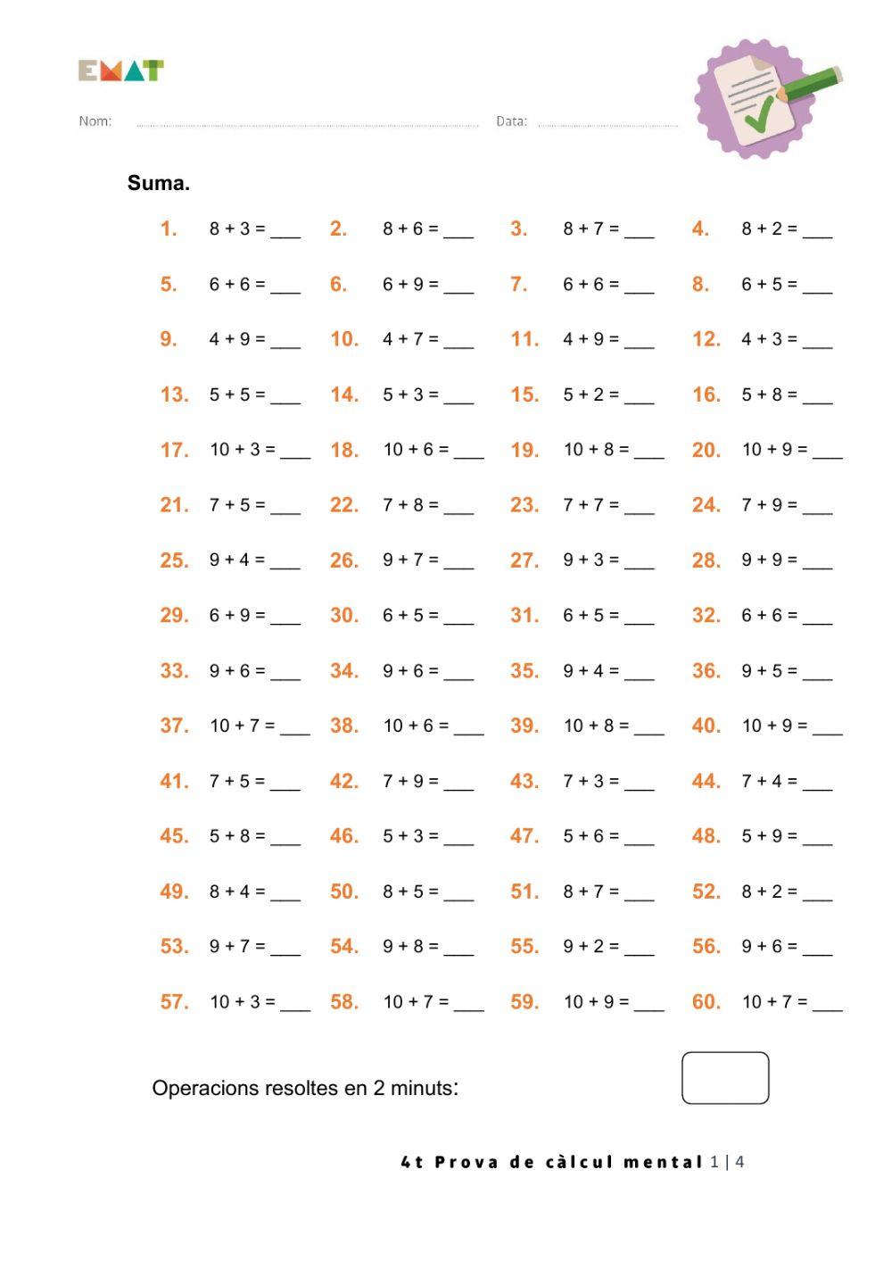 Prova suma | Free Interactive Worksheets | 294393