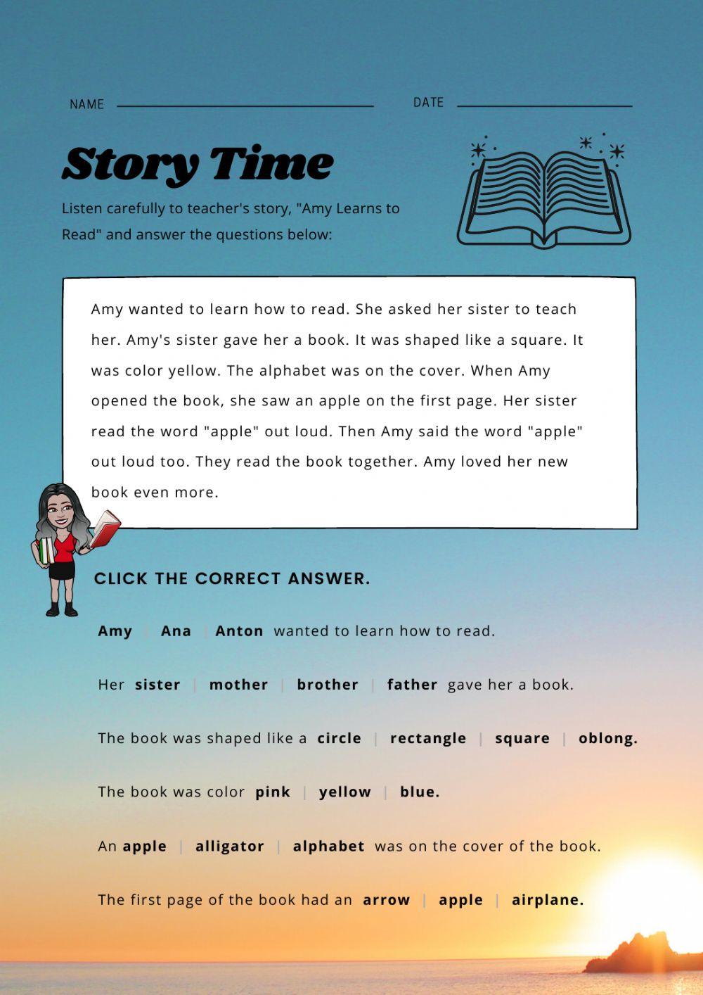 Amy earns to read worksheet | Live Worksheets