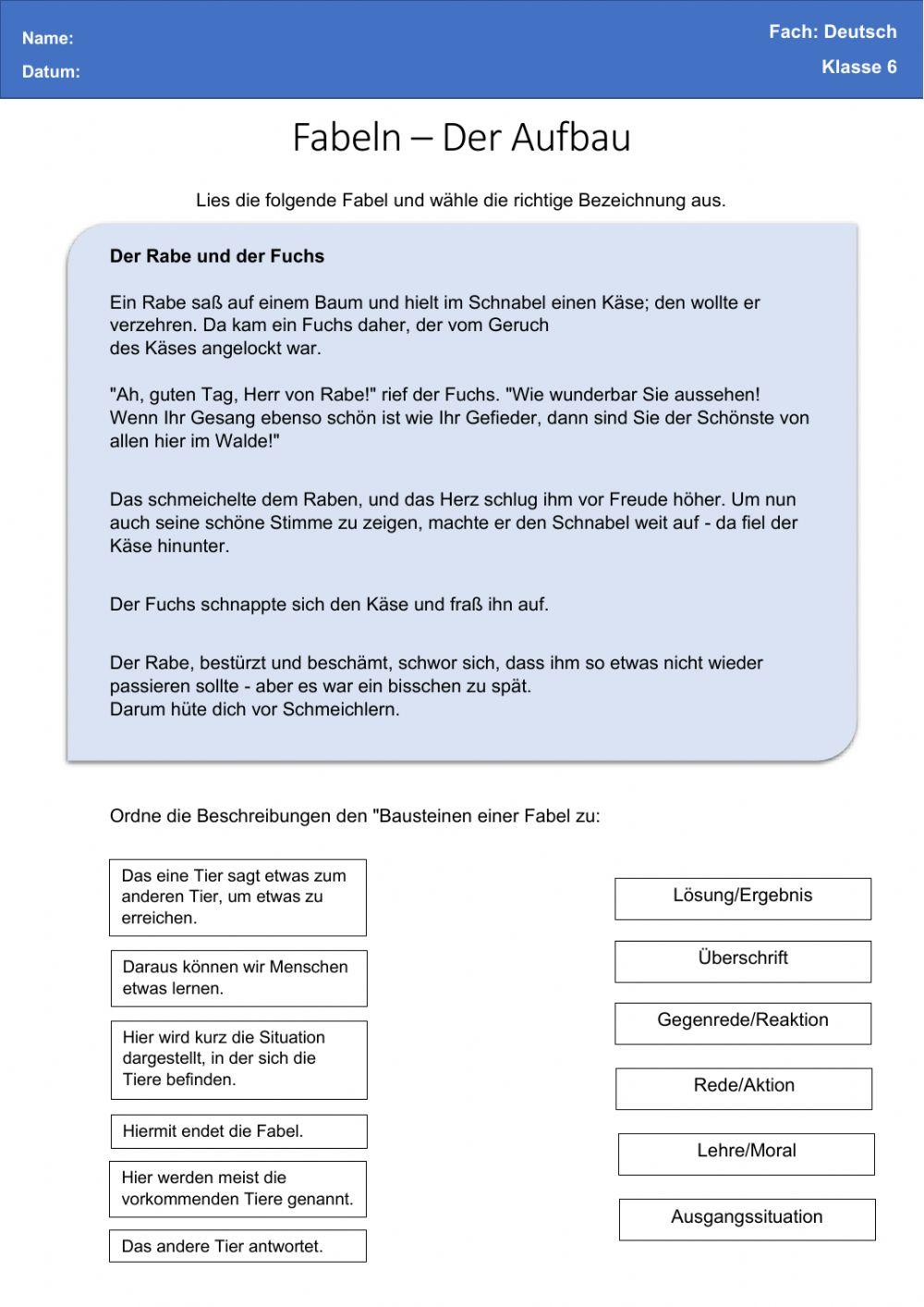 Deutsch - Fabeln 4 worksheet | Live Worksheets