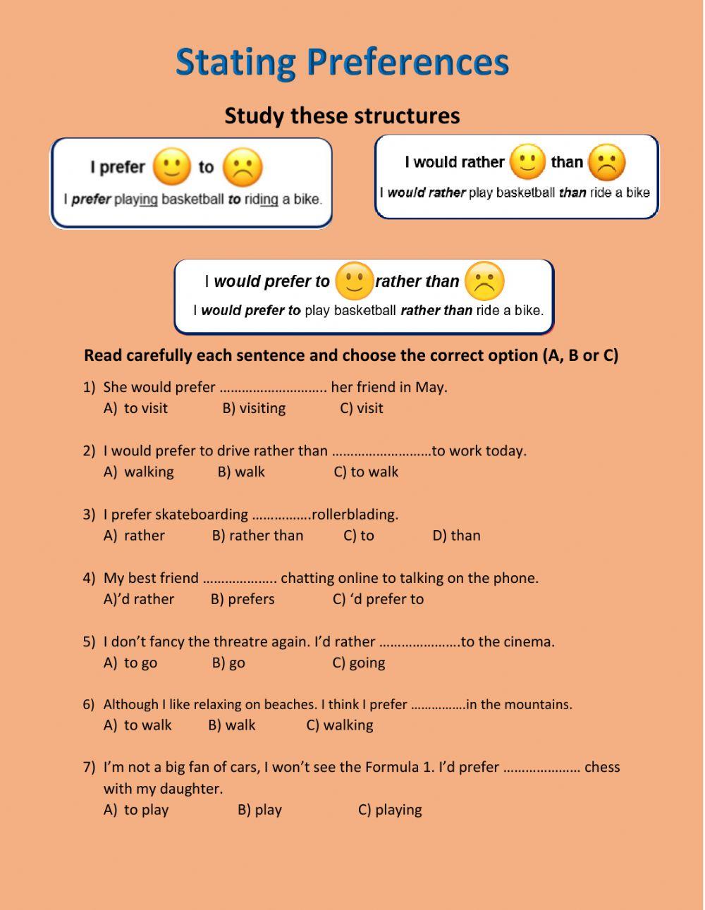 STATING PREFERE… | Free Interactive Worksheets | 5916044