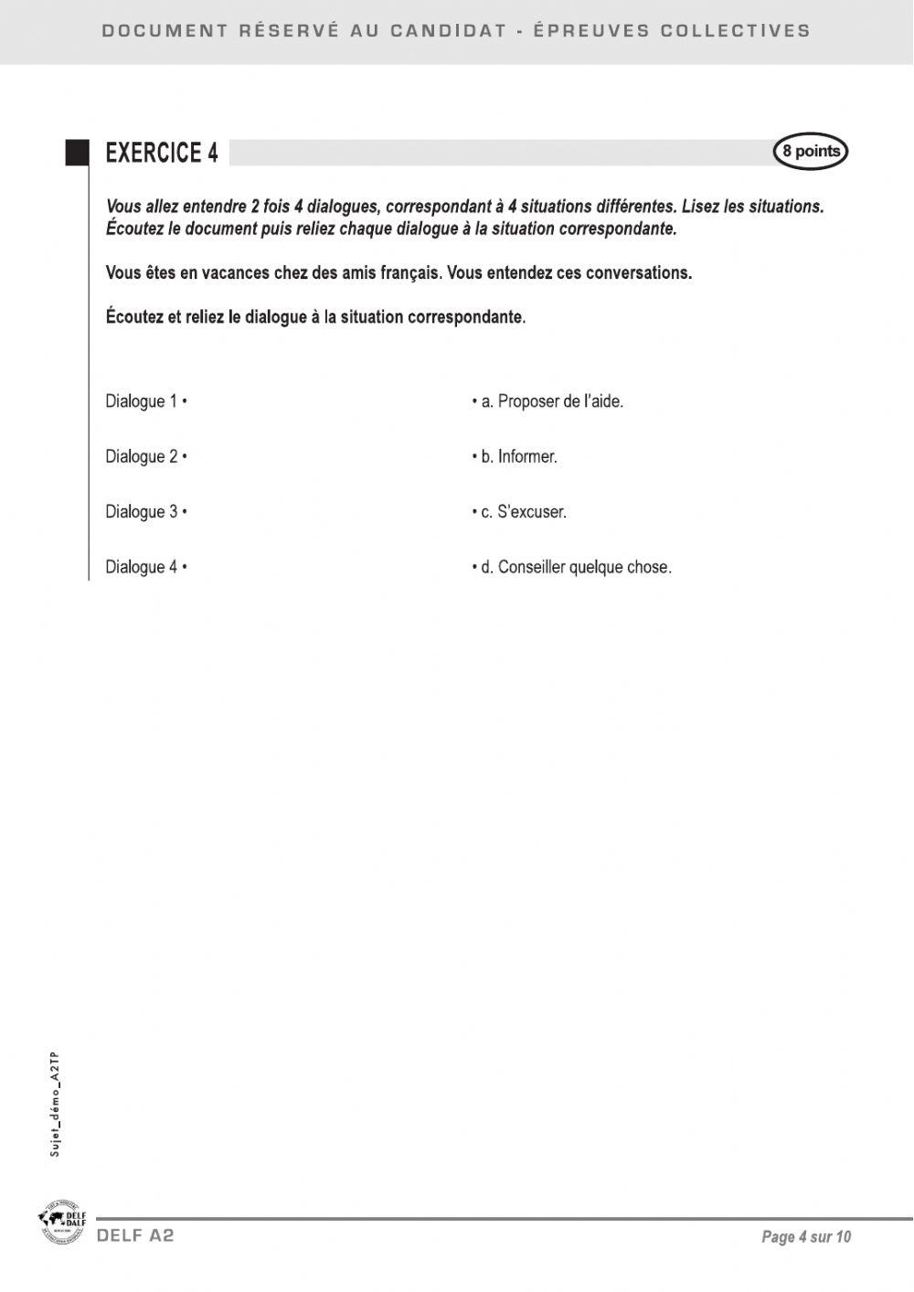 DELF A2 exemple 1 CO 5916380 | Lou7 | Live Worksheets