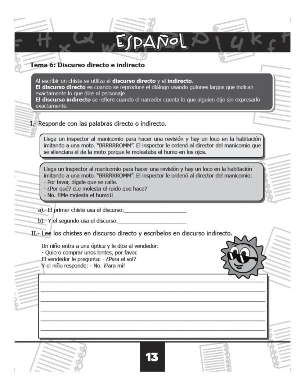Discurso directo e indirecto online exercise for | Live Worksheets