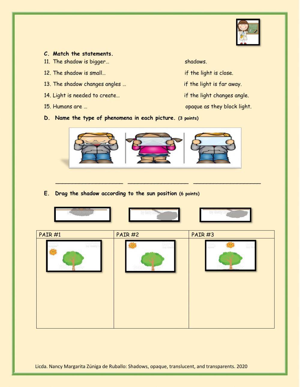 Shadows | Free Interactive Worksheets | 314036