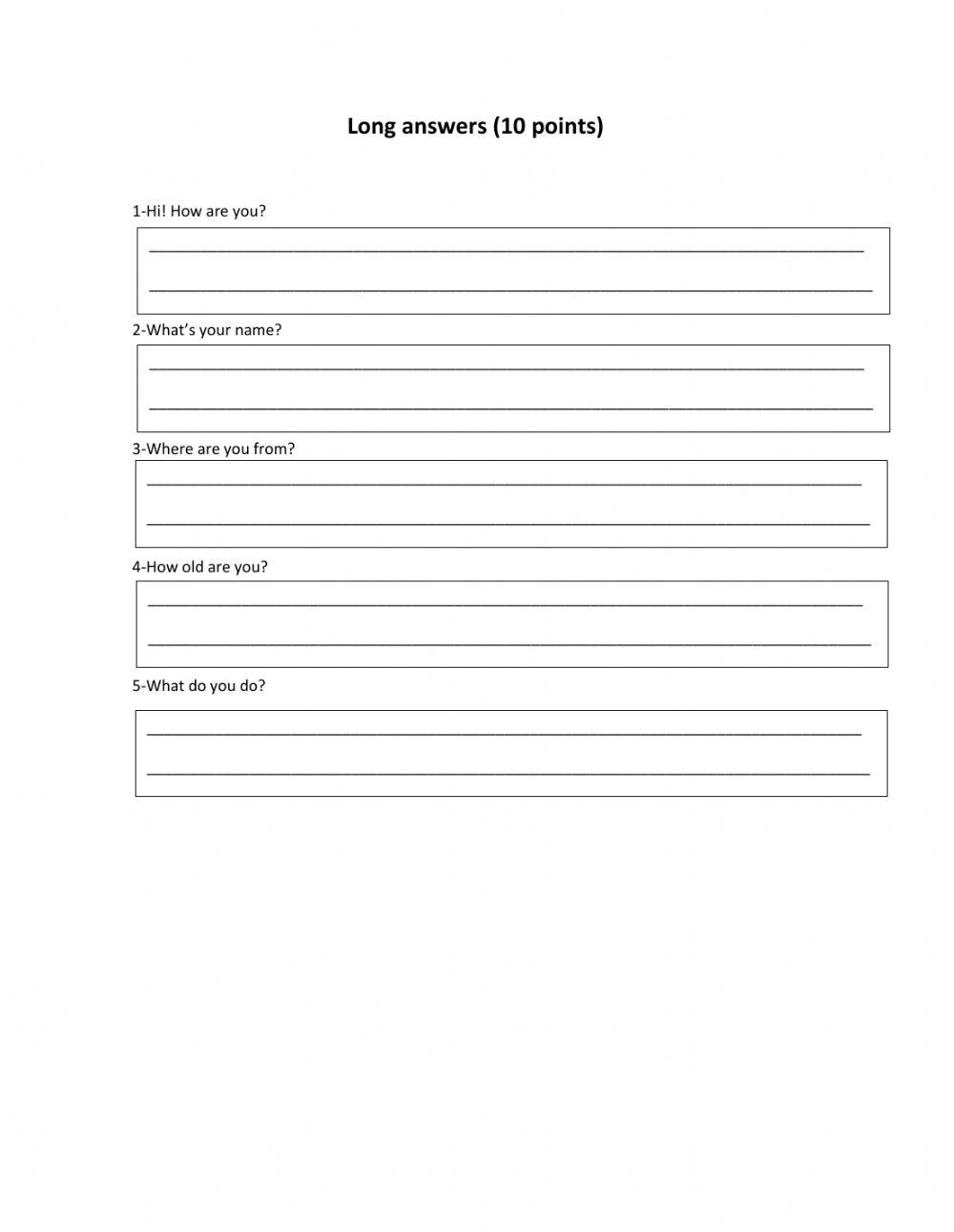 Personal questions long answers worksheet | Live Worksheets