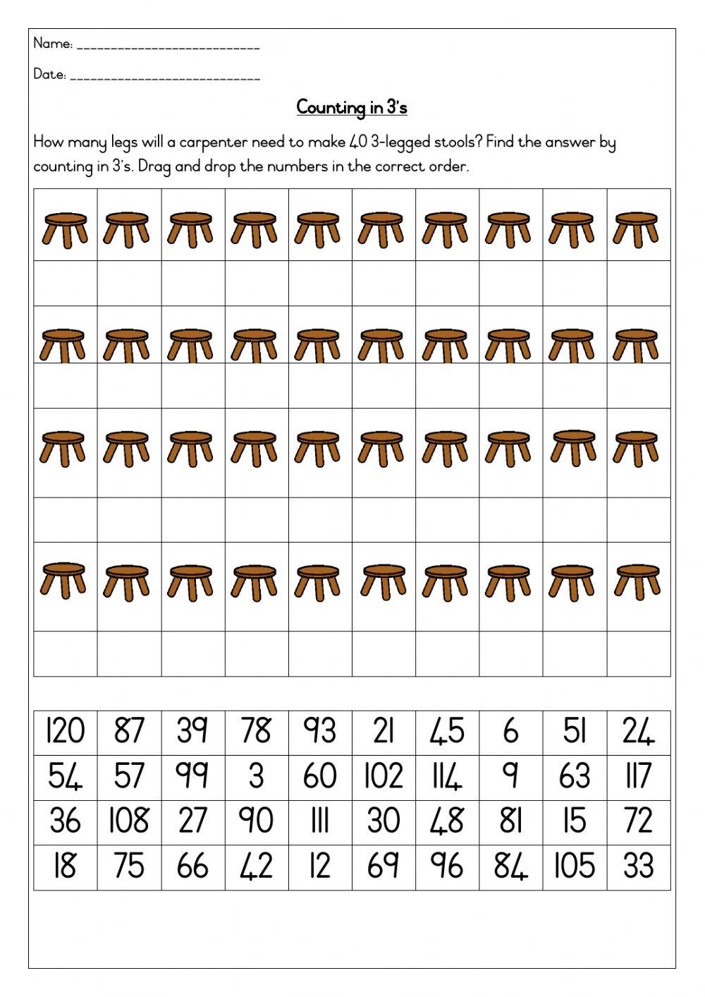 Counting in 3's worksheet | Live Worksheets