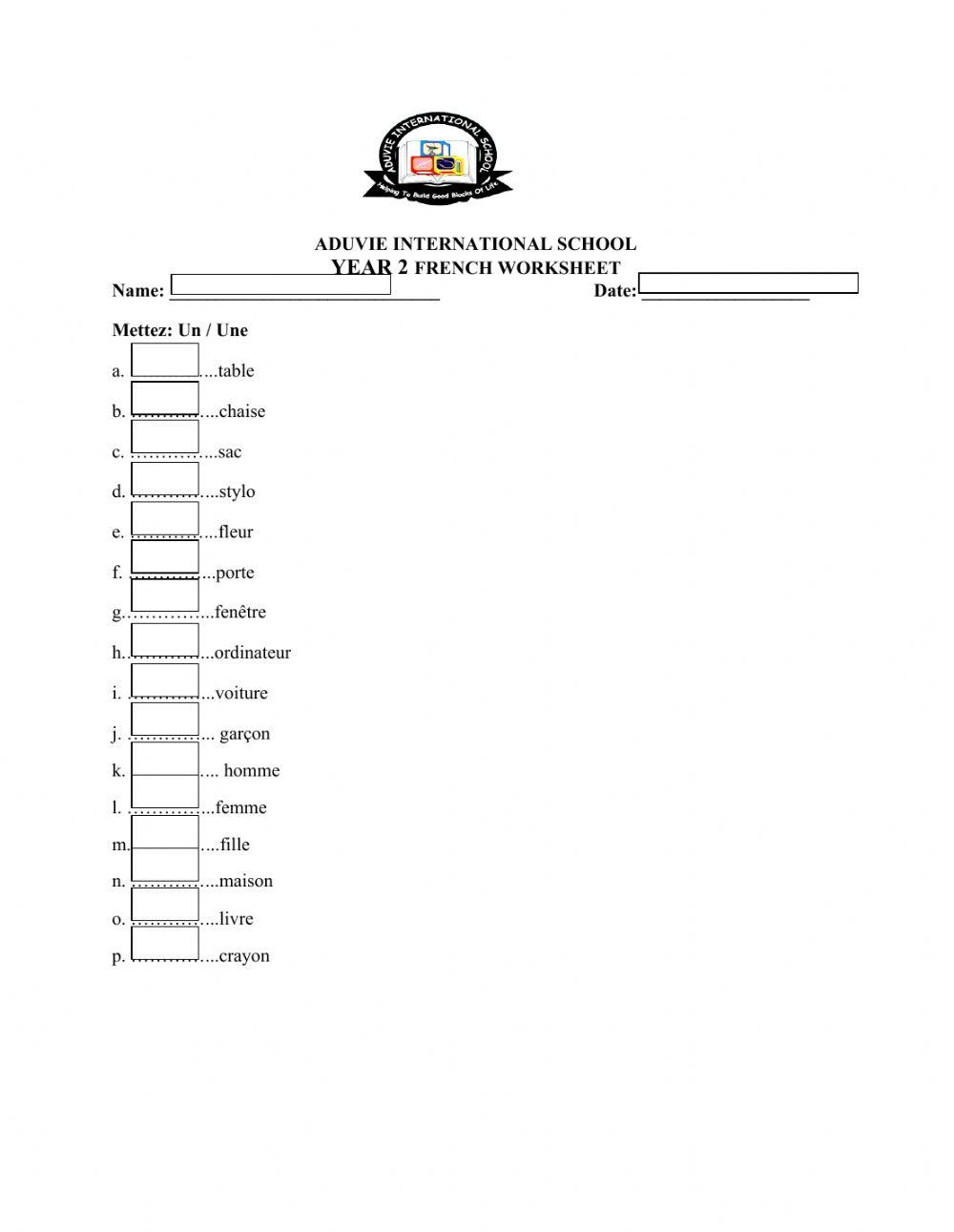 Les articles indefinis activity | Live Worksheets