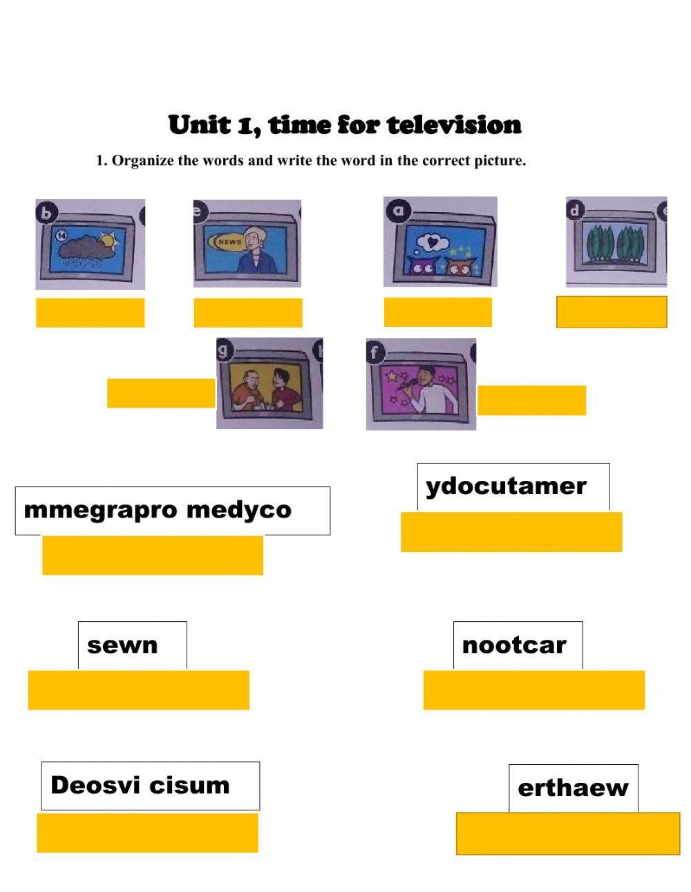 Unit 6 senses and unit 1 time for television interactive worksheet ...