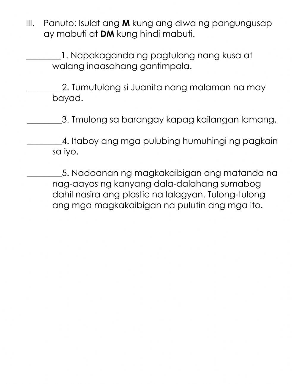 Pagmamahal Sa Kapwa Worksheet Live Worksheets