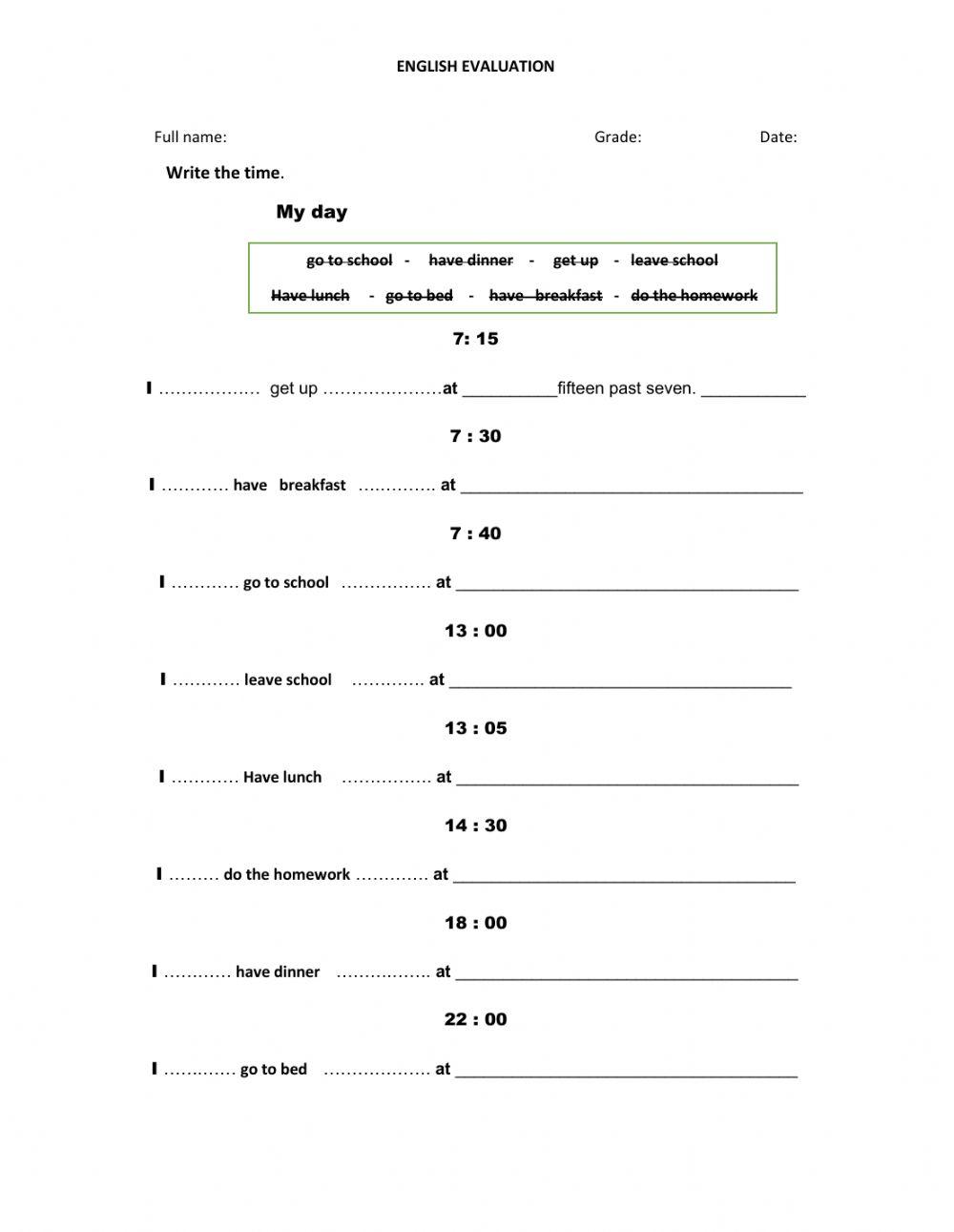 The time activity for 3 | Live Worksheets