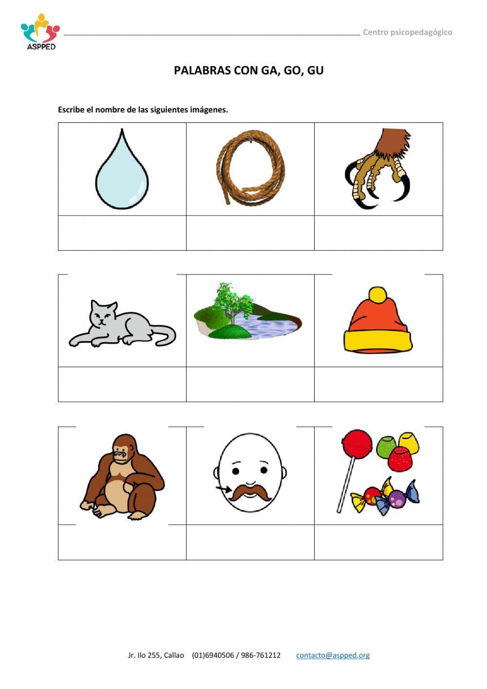 Escribir palabras con G worksheet | Live Worksheets