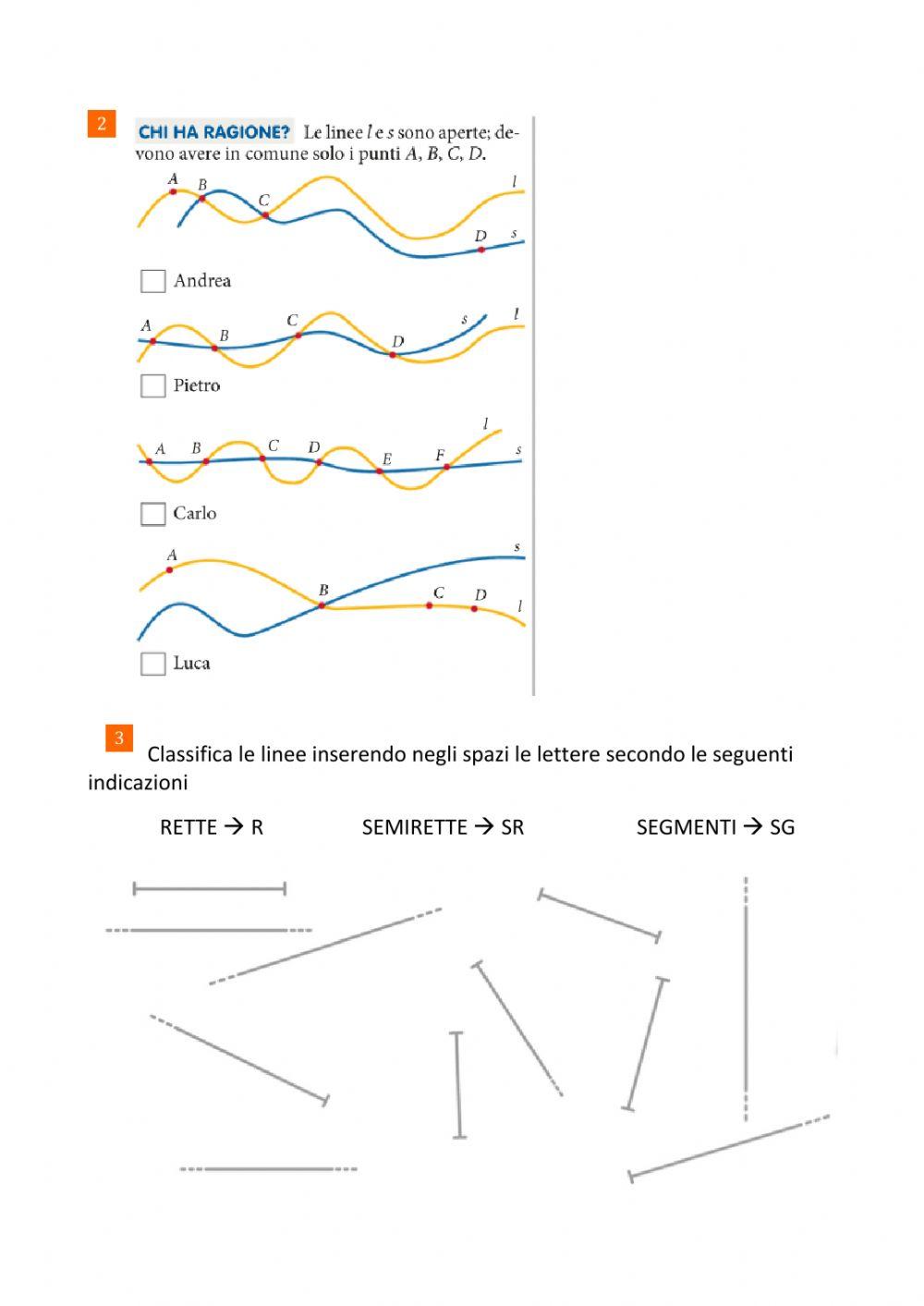 Rette semirette e segmenti 1 worksheet | Live Worksheets