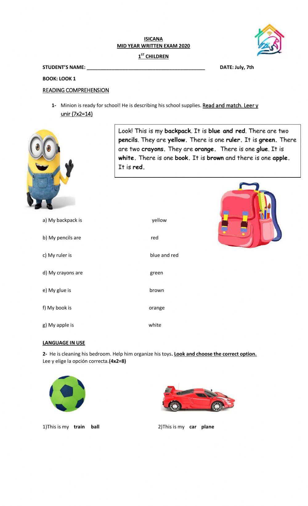 Mid year written exam worksheet | Live Worksheets