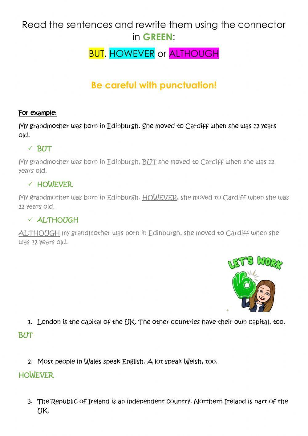 Contrasting linking words worksheet | Live Worksheets