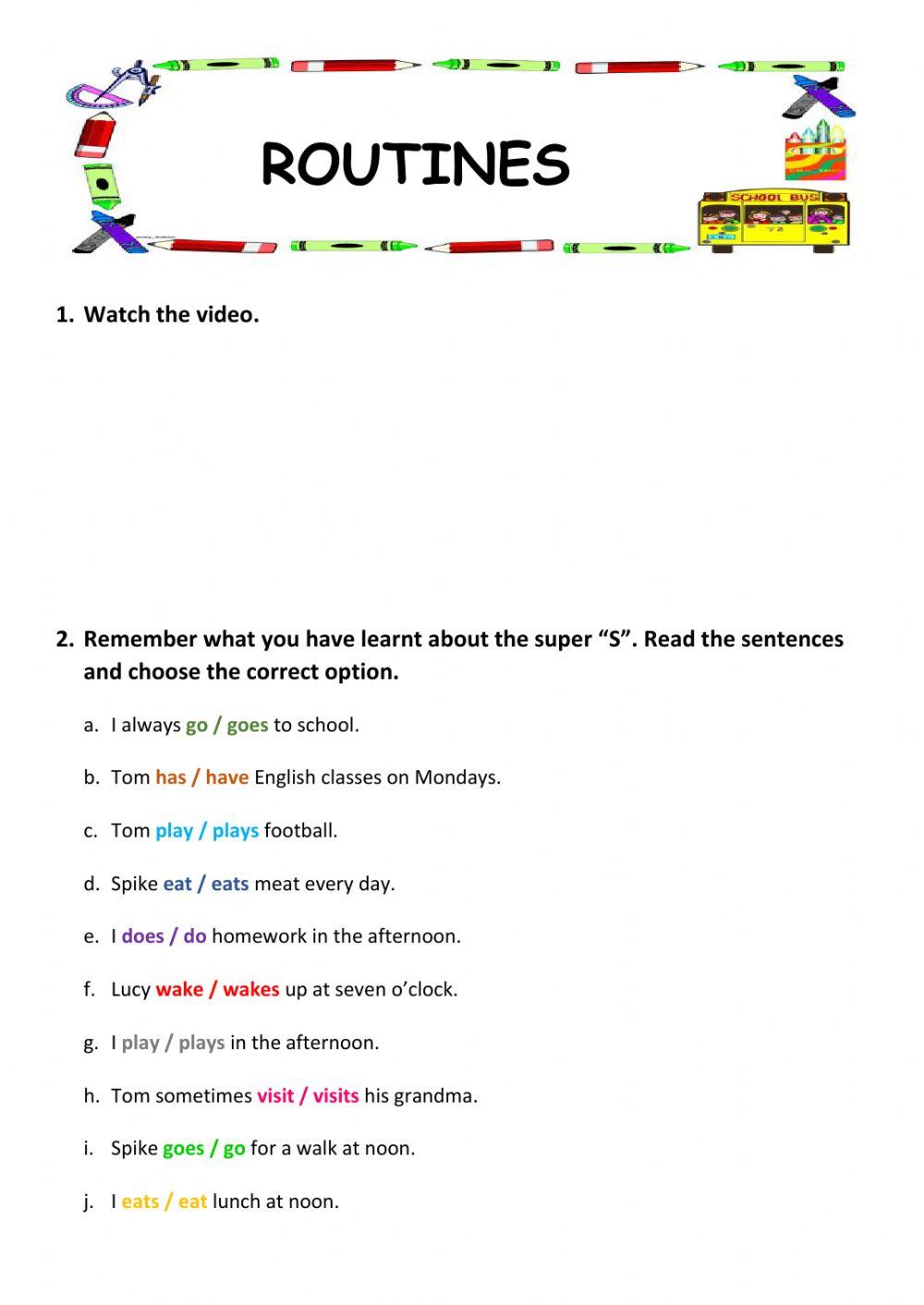 Daily routines online exercise for 3RD | Live Worksheets