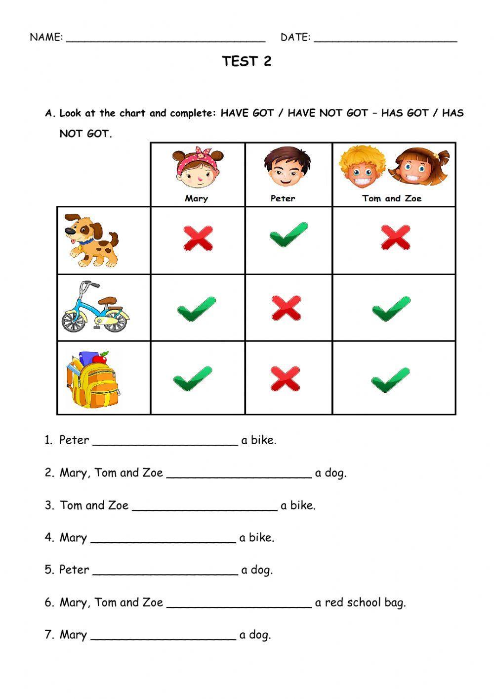 TEST 2 activity for grade 3 | Live Worksheets